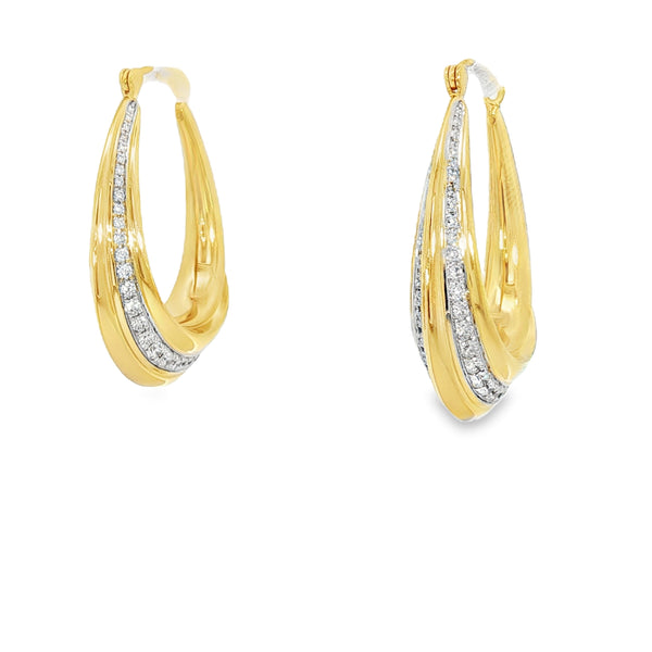18kt Yellow Gold Tear Drop Open Taper Pave Hoop Earrings – Classic ...